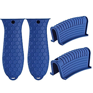 Infinity Set of Silicone Hot Skillet Handle Cover with Two Hot Pan Grip Covers - Blue