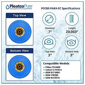 Pleatco PCC80-PAK4-EC Pool Filter Cartridge Replacement for Unicel: C-7470-4, Filbur: FC-6465, OEM Part Numbers: 817-0081, 178580, R173573, White