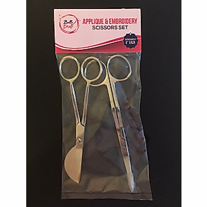 6 Inch Stainless Steel Applique Duckbill Scissors Blade with Offset Handle & 6 Inch Machine Embroidery Double Curved Scissors Bundle