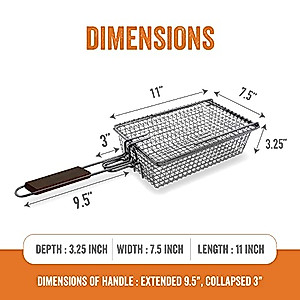 Yukon Glory Premium Grilling Basket, Designed Grill Vegetables, Seafood, Poultry and Meats, Unique Locking Mechanism to Easily Flip Food, Foldable Handle for Compact Storage