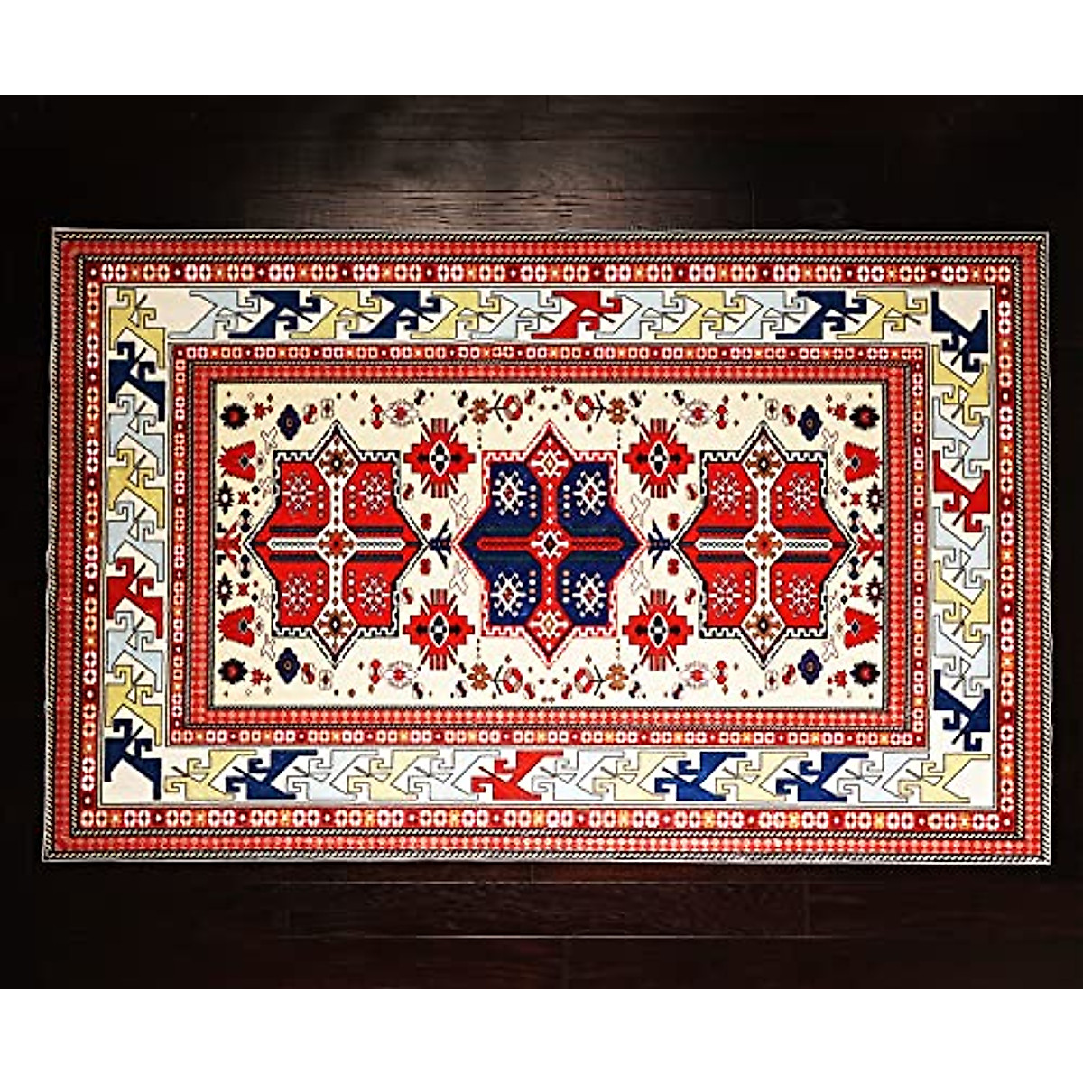 Tapechi Machine Washable Rug – Geometric Area Rug – Pet-Friendly Shed/Stain-Resistant Non-Slip Rug – Boho Retro Traditional Colored Carpet Rugs The Whole Home (5' x 7', Vintage)