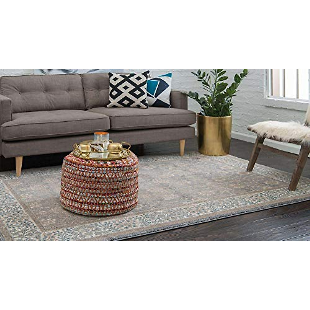Unique Loom Salzburg Collection Area Rug - Gneis (6' 1" x 9' Rectangle, Gray/ Ivory)