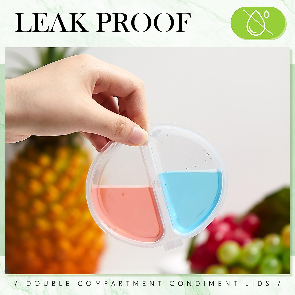 Blushtier 100 Pcs 4 oz Snack Containers Clear Disposable 2 Compartment Snack Containers, Double Compartment Condiment with Lid, Plastic Condiment for Sauce, Candy, Salad Dressing, Travel