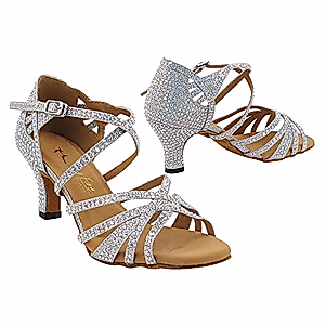 Very Fine Dancesport Shoes for Ladies' Ballroom, Latin, Salsa Dancing - Crystal Collection 3037Bling with 2.5 inch Heel (Silver Glitter Satin, Size 8)