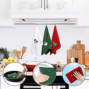 Ansoufien Large Christmas Hand Towels 3 Pieces, 100% Cotton Christmas Kitchen Towels 16" x 25" Christmas Towel for Bathroom Christmas Decoration - Red, White, Green