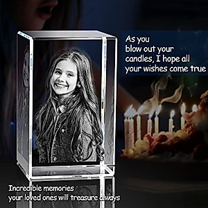 3Dpixdance 3D Crystal Photo Cube, Personalized Mothers day Gifts with Your Photo, Custom Picture Gifts for Birthday, Wedding, Anniversary, Memorial, Father’s Day. Laser Etched Picture Gift for pet lovers. Small