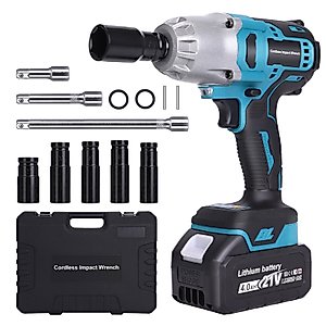 LAKIX 1/2 Impact Wrench Cordless, Impact Gun Torque 480 Ft-lbs(650N.m) 3300RPM with Brushless Motor, 21V 4.0 Li-ion Battery, 3 Extension Bars and 5 Sockets