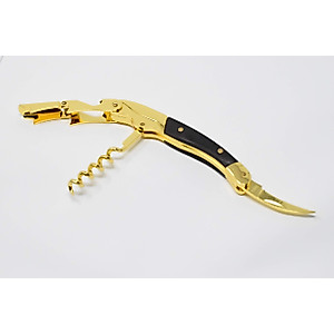 Gold and Black Corkscrew Wood Handle Double Hinge Waiters Wine Bottle Opener