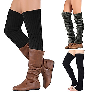 PHOGARY 2 Pairs Winter Leg Warmers for Women, Thigh High Socks Over Knee Footless Socks Crochet Knitted Long Boot Socks High Boot Cuffs Boot Topper Socks Leg Cuffs Boot Warmers Winter Gift for Girls