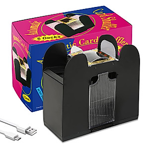 Ni-SHEN 6 Deck Automatic Card Shuffler USB/Battery Operated Electric Shuffler for Family Party Poker/Blackjack/UNO(1-6 Deck Card Shuffler)