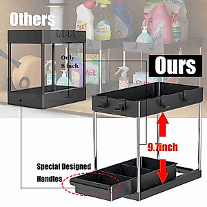 MOUDAO 2 Pack Under Sink Organizers and Storage Bathroom Organizer, 2 Tier Black Under Sink Organizer Cabinet Kitchen Organization Pantry Closet with Pull-Out Drawers, Anti-slip Mats, Hanging Hooks