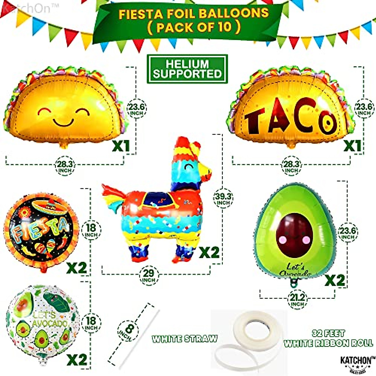 KatchOn, Fiesta Balloons for Fiesta Party Decorations - Giant 39 Inch, Pack of 10 | Llama Balloons, Taco Balloons for Mexican Party Decorations | Taco Party Decorations | Cinco De Mayo Decorations