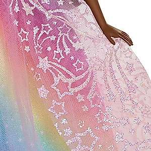 Barbie Dreamtopia Royal Ball Princess Doll, Brunette Wearing Glittery Rainbow Ball Gown, with Brush and 5 Accessories, Gift for 3 to 7 Year Olds