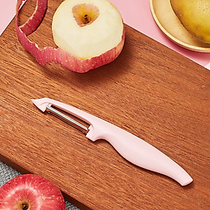 2 pcs Kitchen Knife Set 3.5” Paring Knife with Sheath + Peeler Non Stick stainless steel blade Pink Combo (2 Pink Knives)