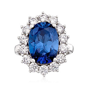 Ross-Simons 5.30 Carat Simulated Sapphire and 1.80 ct. t.w. CZ Ring in Sterling Silver. Size 6