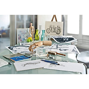 Wooden Lead Pencil By Staedtler Mars Lumograph - Pack of 12 Degrees in Practical Plastic Storage Box with Staedtler Tub Sharpener and Rasoplast Eraser