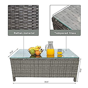 SUNVIVI OUTDOOR Patio Furniture, 5 Piece All Weather Grey PE Wicker Patio Sectional Furniture Conversation Sofa Set with Coffee Table, Removable Cushions