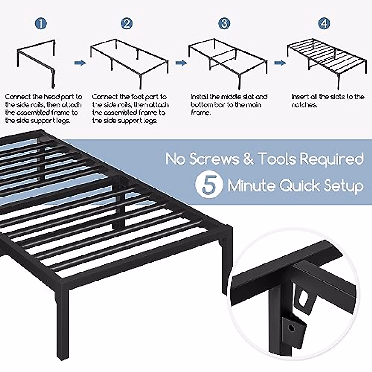 Yaheetech 13 Inch Twin Metal Platform Bed Frame Mattress Foundation with Ultra-Durable Steel Slat Support/Easy Assembly/No Box Spring Needed/Black