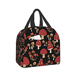 Lunch Bag Red Mushrooms Print Insulated Lunch Box Reusable Lunch Bags Meal Portable Container Tote For Men Women Work Travel Picnic