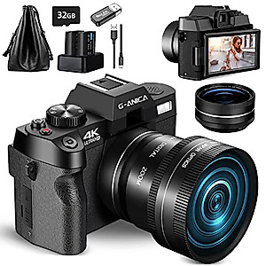 G-Anica 4K Digital Cameras for Photography，48MP/60FPS Video Camera for Vlogging, WiFi & App Control Vlogging Camera for YouTube, Small Camera with 32GB TF Card.Wide-Angle & Macro Lens