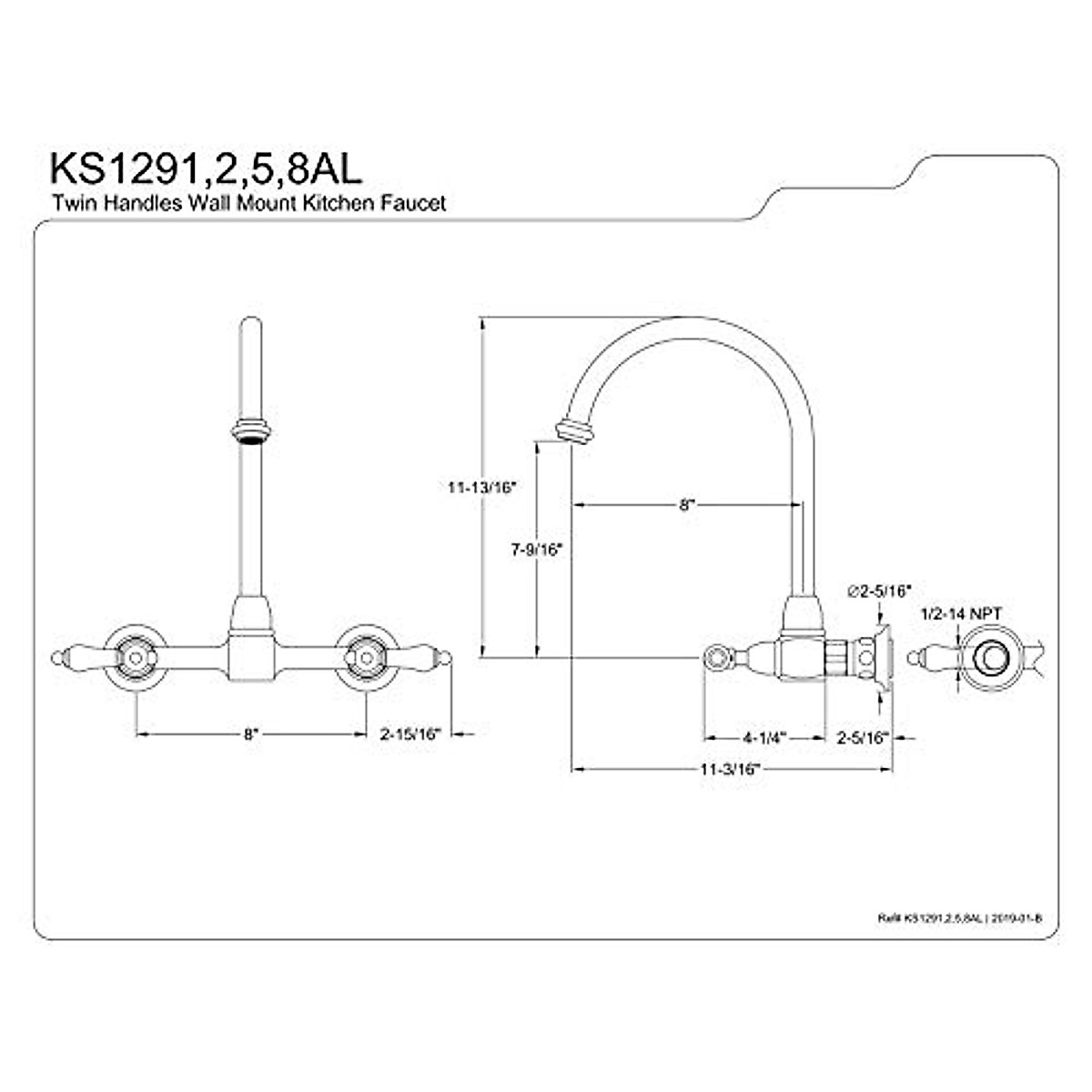 Kingston Brass KS1291AL Restoration Bridge Kitchen Faucet, 8-1/2", Polished Chrome