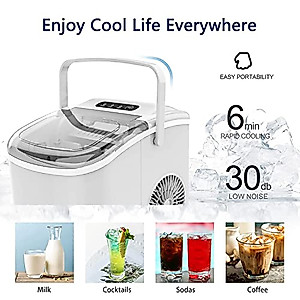 Ice Maker Machine Countertop, 26 lbs in 24 Hours, 9 Cubes Ready in 6 Mins, Self-Cleaning, Portable Ice Maker with Ice Scoop and Basket,White