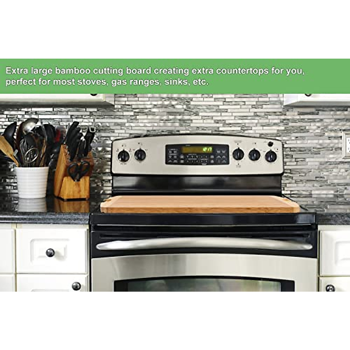 22 x 12 Extra Large Bamboo Cutting Board XXXL for Kitchen with Juice Groove Pour Spout & Handles and Heavy Kitchen Chopping Carving Board for Meat, Turkey, BBQ, Vegetables