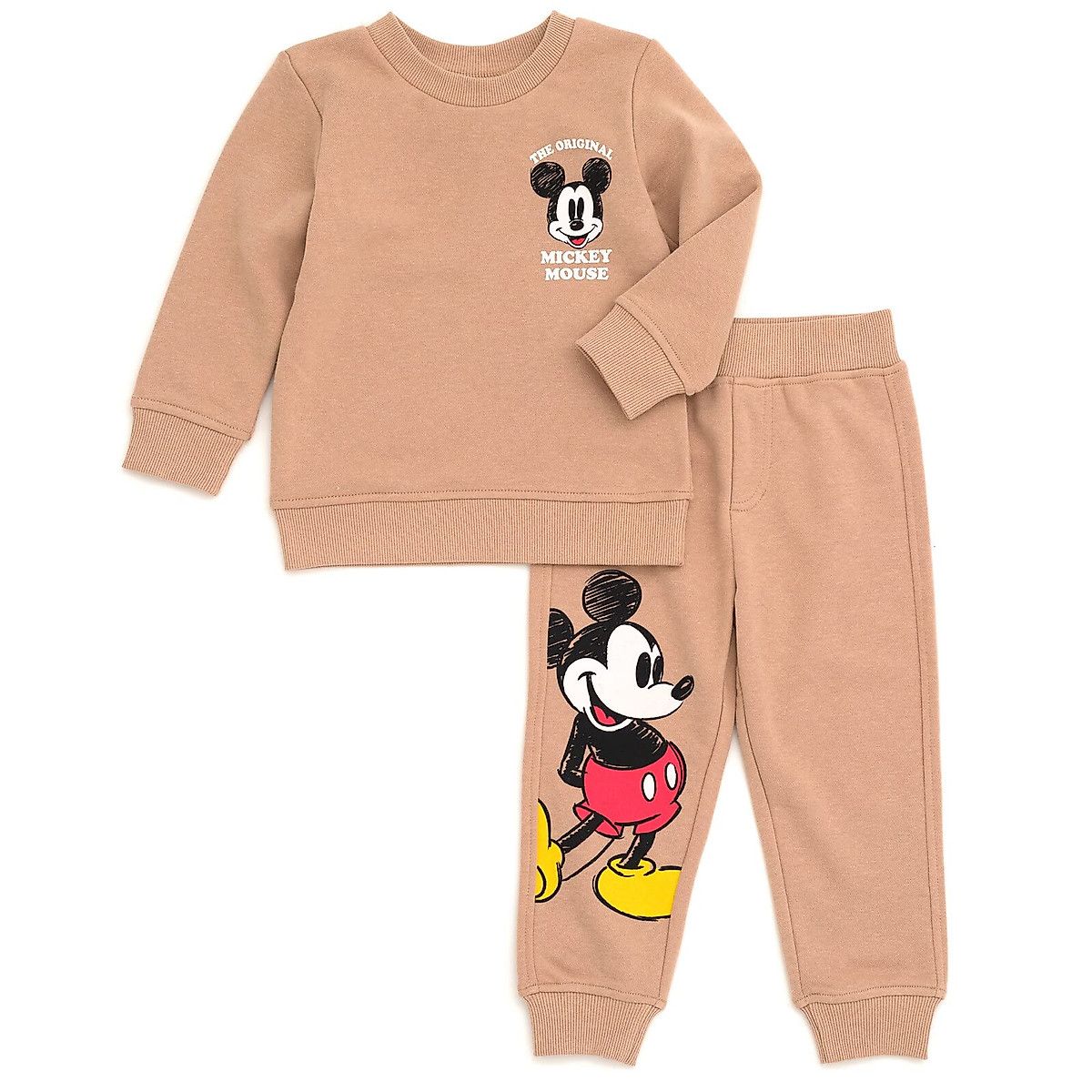 Disney Mickey Mouse Toddler Boys Fleece Sweatshirt and Pants Set Brown 5T
