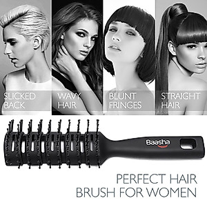 Baasha Hair Brush, Vented Brush for Blow Drying, Mens Short Hair Brush with Ball Tipped Bristles, Best for Wet or Dry Hair - Black