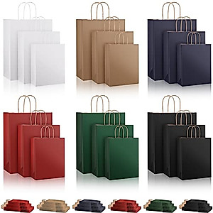 Sepamoon 72 Pieces Paper Bags with Handles Christmas Gift Bag Bulk 3 Sizes (Large/Medium/Small) 6 Colors Kraft Paper Shopping Bag Assorted Sizes Gift Wrap Bag for Xmas Holiday New Year Birthday Gift