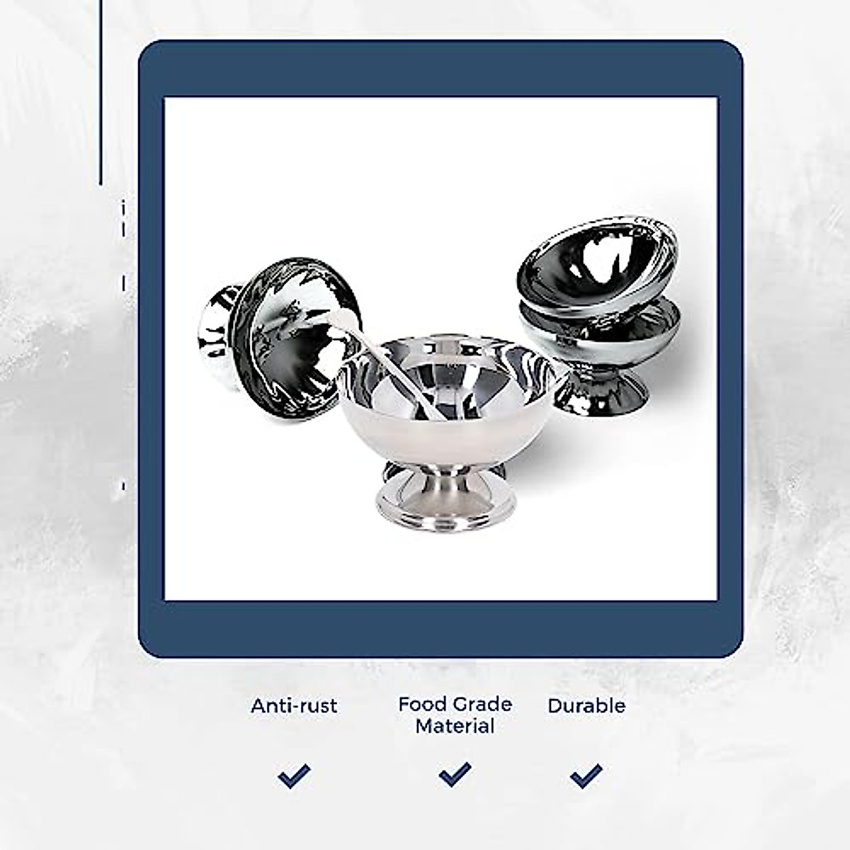 Aramox Ice Cream Bowl, Elegant Trifle Tasting Bowls Scratch Proof Stainless Steel Rust Resistant with Fork for Hotel (250ml)