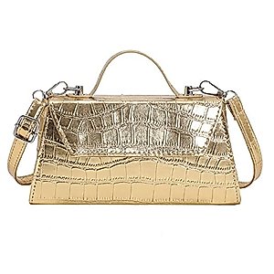 HDYZJQ Crossbody Bags for Women, Shoulder Evening Bag for Women, Croc-Embossed Faux Leather Bag Detachable Chain Straps Clutch, Small Satchel Purse, Spring Summer Purses (Color : Gold)