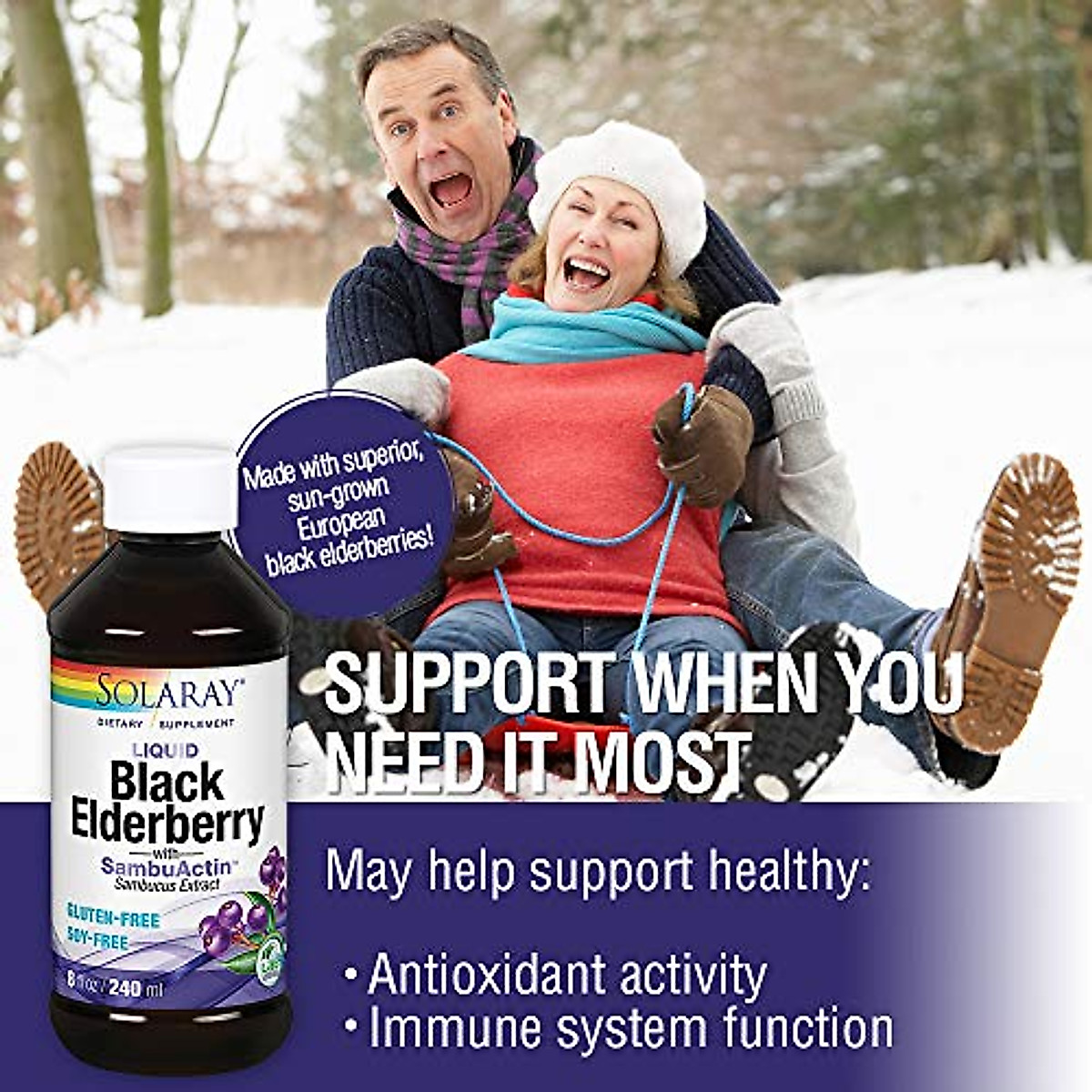 SOLARAY Liquid Black Elderberry Extract | Delicious, Healthy Immune System & Antioxidant Support | 24 Servings | 8 fl oz