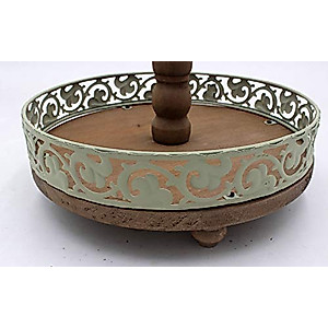 Funly mee Rustic Metal and Wood Single Tier Tray with Handle Farmhouse Decorative Tray(10.2W×10.2D×10.2H) in