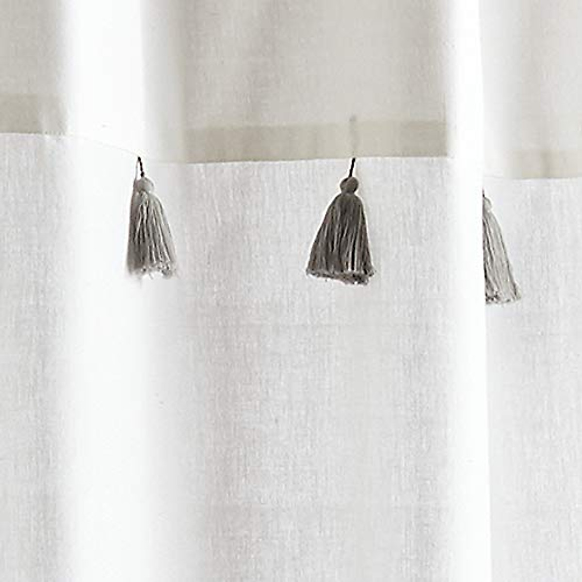 Peri Home Panama Stripe Boho Farmhouse Tassel Shower Curtain 100% Cotton Fabric Shower Curtain with Tassels for Bathroom Decor, 72 x 72 inches, Grey