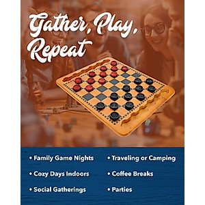 WE Games Solid Wood Red and Black Checkers Board Game Set with Inset Grooves for Pieces, 14.5 in.