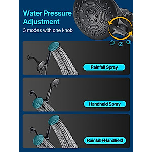 Cobbe Shower Head with handheld, High Pressure Shower Faucet Set with Hose Adjustable Bracket Rubber Washers, Dual 2 In 1 Shower System matte black(Valve Include)