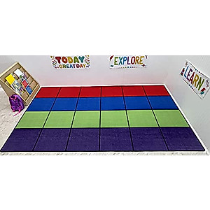 KidCarpet.com Blocks Seating Classroom Rug Multi with 24 Squares, 7'6" x 12' Rectangle