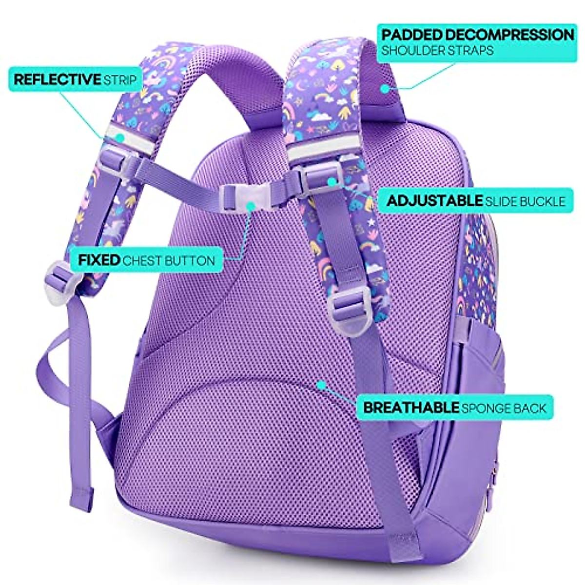 mibasies Unicorn Backpack for Girls 5-8, Large Capacity elementary school backpack(Purple Unicorn)