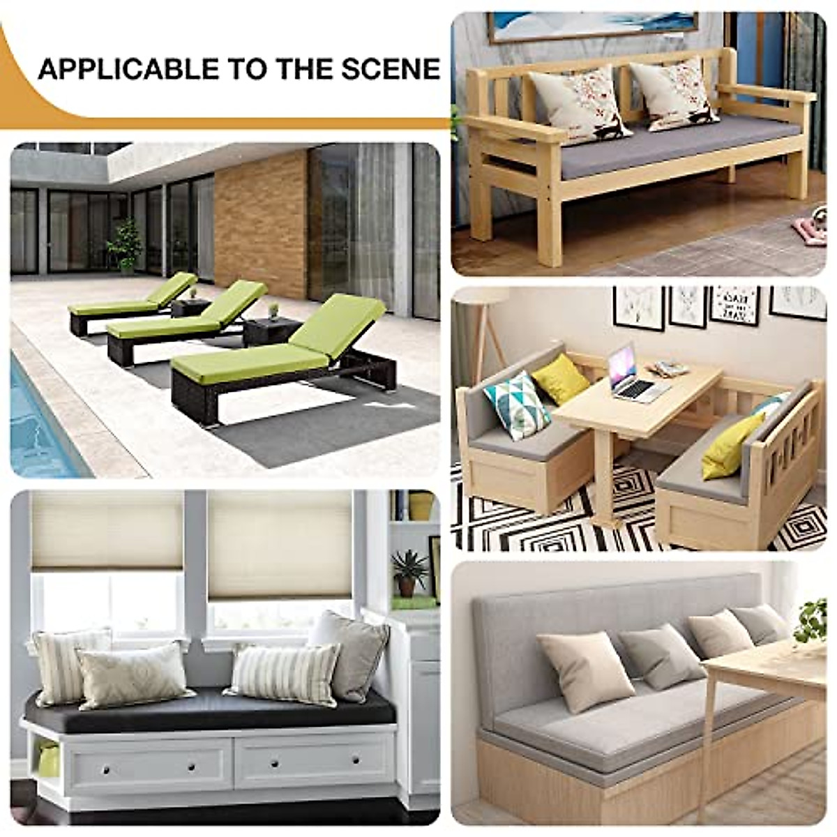 PHUSTJKL Custom Size 30 Colors Bench Cushion, 4 in Thick Upholstery Foam Bay Window Seat Cushion Washable Removable Cover Non Slip Kitchen Dining Cushion Patio Swing Seating Cushion Garden Bench