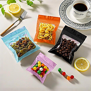 100 Pieces Smell Proof Mylar Bags- Resealable Holographic Packaging Pouch Bag with Clear Window for Food Storage Eyelash Jewelry Electronics Storage (Purple, 4 x 6 Inch)