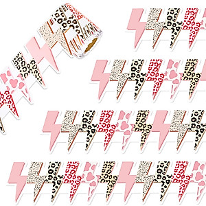 Whaline 32.8Ft Preppy Bulletin Board Border Leopard Cow Print Pink Lightning Die Cut Trim Border Roll for Classroom Chalkboard School