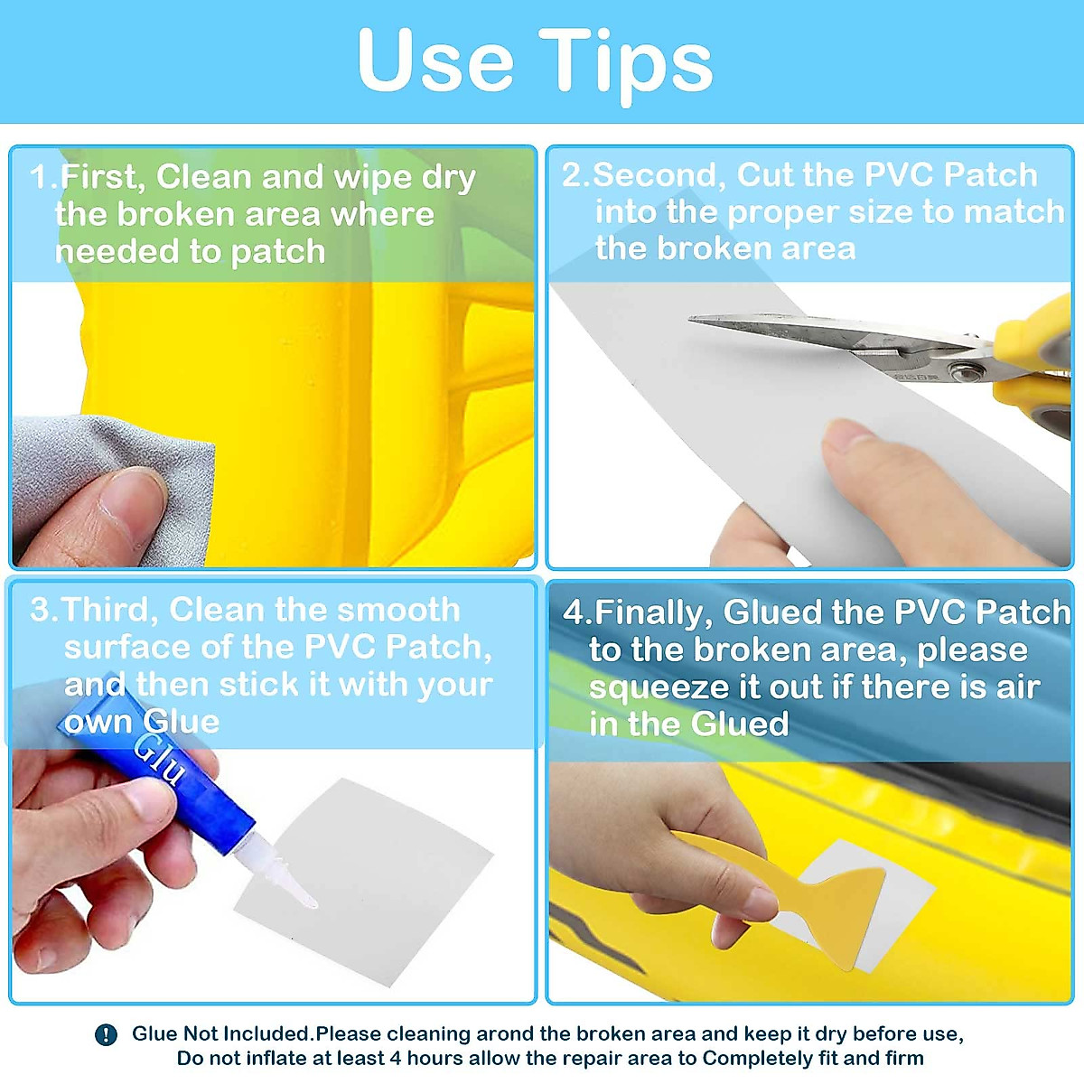 GEUNTECH Kayak Patches Raft Patch PVC Inflatable Repair Rafts Waterproof Boat Repair Patches for Inflatable Raft Boat Canoe Kayak