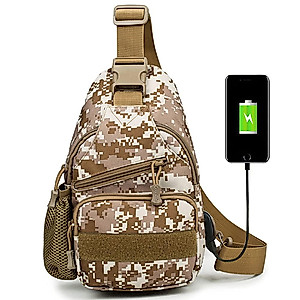 RTGGSEL Men's Camouflage Tactical Sling Shoulder Bags Travel Military MOLLE EDC Crossbody Chest Bag with USB Charging Port