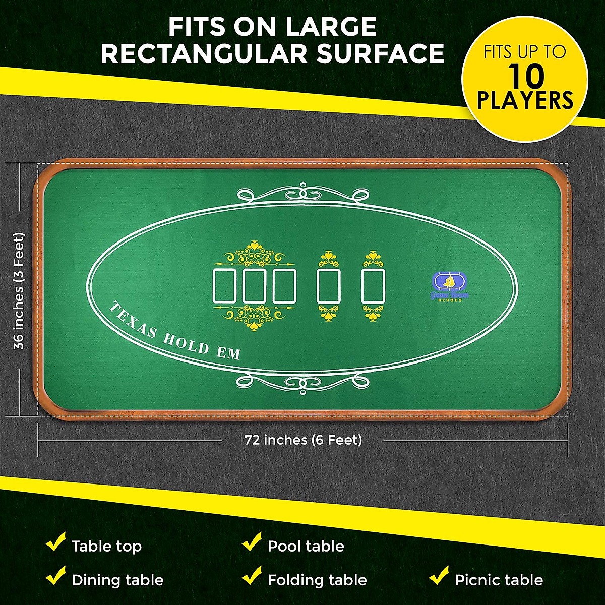 Tabletop Casino Felt Layout for Texas Holdem Poker and Blackjack - Premium Professional Grade Blackjack and Poker Mat for, Theme Party, Poker Night, Fundraisers & Gatherings