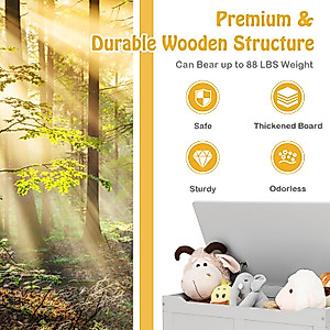 Costzon Kids Wooden Toy Box, Children Storage Chest & Bench with Flip Top Lid, Hinges, Wooden Toy Chest Storage Organizer Large Trunk for Kids Room Playroom Nursery (Grey)