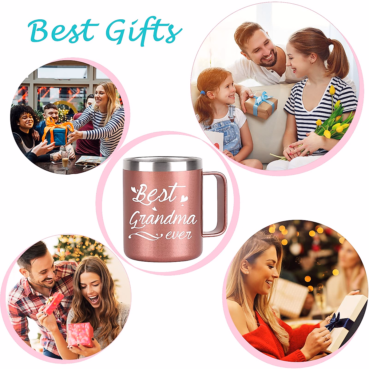 Mother’s Day Gifts for Grandma, Best Grandma Ever Cup, Best Grandma Ever Stainless Steel Insulated Mug with Handle, Birthday Mothers Day Gifts for Grandma from Granddaughter Grandson Grandkids 12OZ