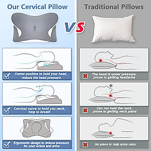 South to East Upgraded Cervical Neck Pillow for Neck and Shoulder Pain, Ergonomic Contoured Memory Foam Pillow for Sleeping, Neck Support Pillow for CPAP, Side, Back & Stomach Sleepers, Grey