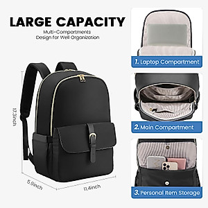 JFFD Laptop Backpack for Women Fashion Travel Work Backpack With Anti-Theft Zipper, Waterproof Student Bookbag for College School, 15.6 Inch Business Computer Backpack Purse, Black
