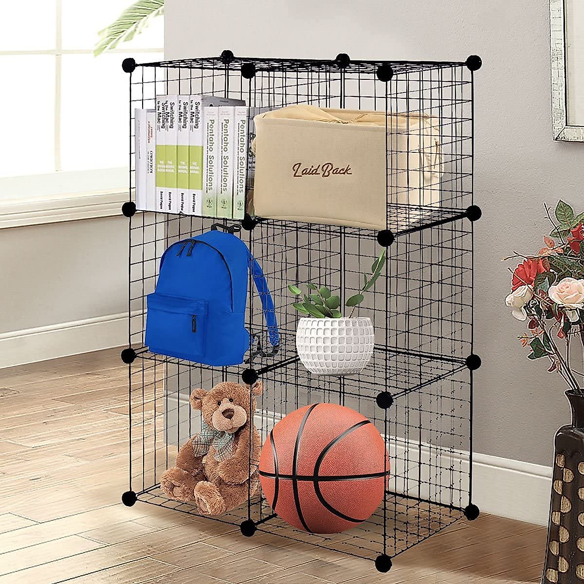 Safeplus DIY Wire Cube Storage, Storage Shelves 6 Cube Bookshelf Bookcase Closet Organizer and Storage, Stackable Grid Organizer, Black